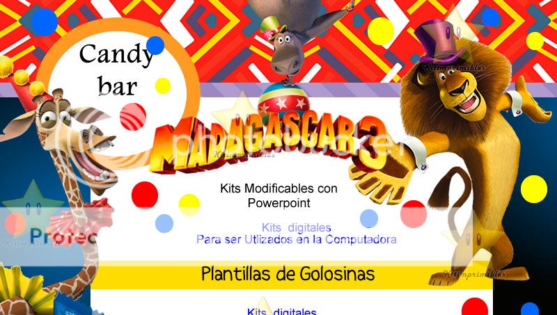 KITS IMPRIMIBLES: Kit Imprimible Candy Bar Golosinas De Madagascar 3 Unico